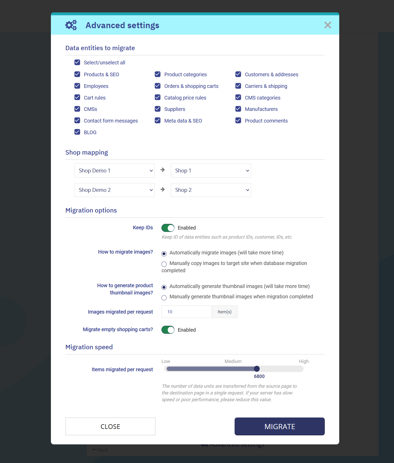 Select Data Types to Migrate